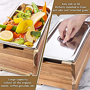 HULISEN Kitchen Compost Bin Countertop, Wooden Compost Bucket with Stainless Steel Insert, 1.6 Gallon Counter Food Waste Bin with Lid, Indoor Composter Caddy, Easy Clean Compost Trash Can