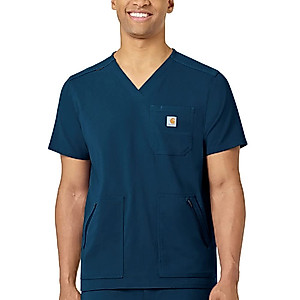 Carhartt Medical Men's Modern Fit 5-Pocket V-Neck Scrub Top, Caribbean, 2X