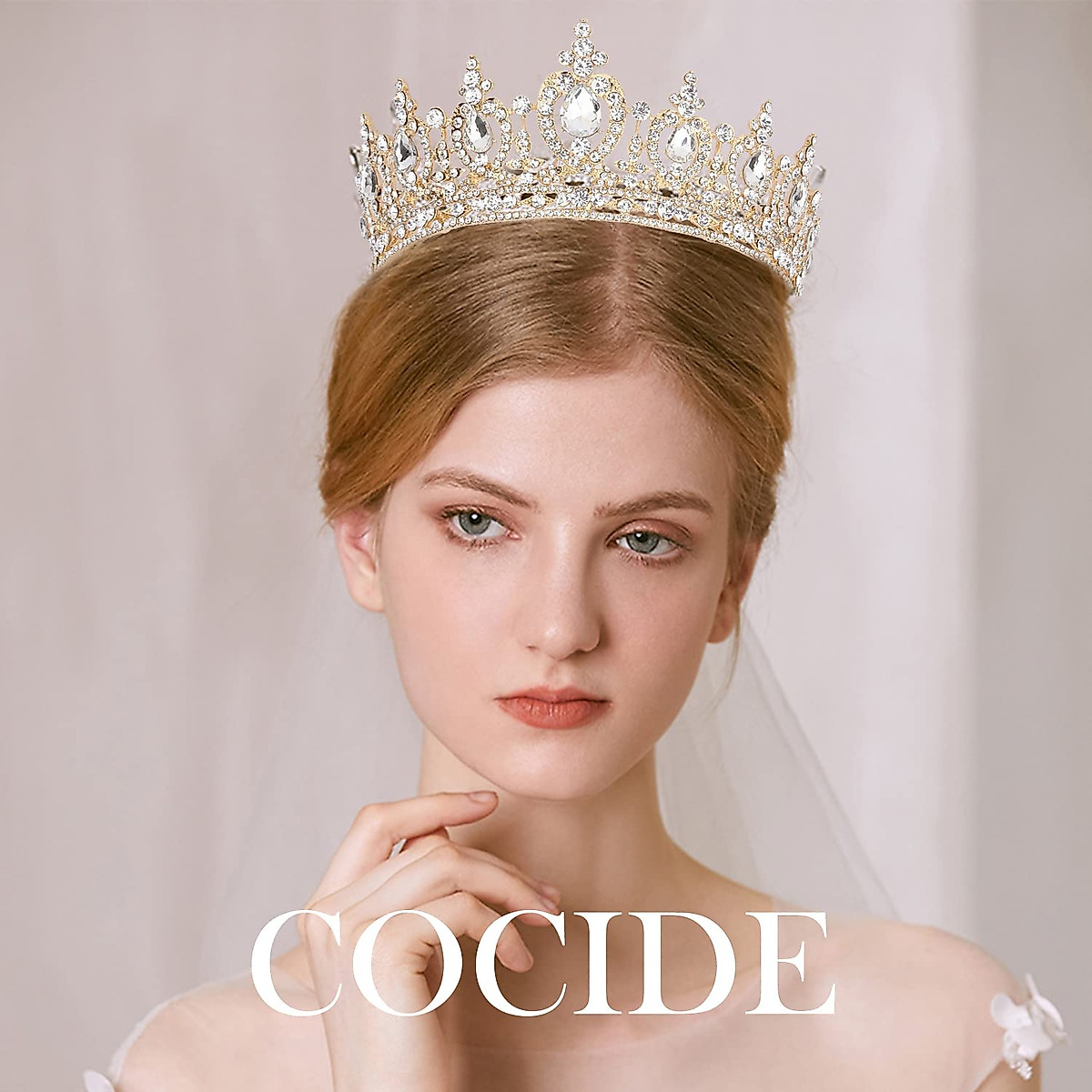 COCIDE Queen Crown for Women Crystal Tiara and Crown for Girl Rhinestones Hair Accessories for Wedding Bride Birthday Party Prom Bridal Bridesmaid (Gold)