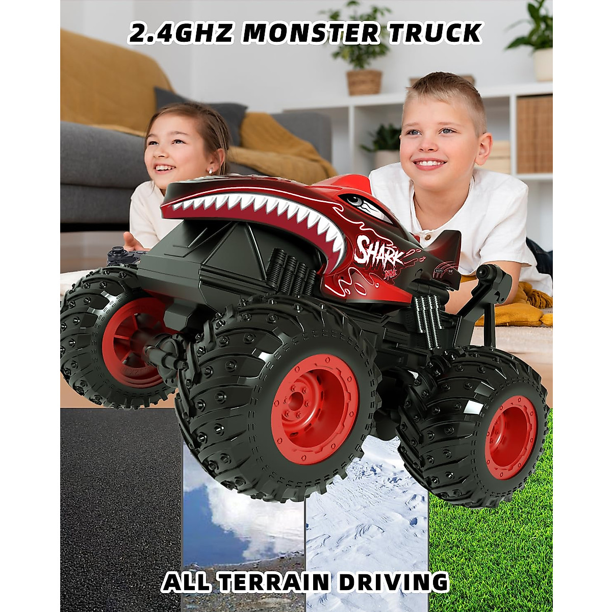 Remote Control Monster Truck Toys, 1:20 Scale RC Shark Monster Trucks with Light & Music, 2.4Ghz Remote Control Car Boys 4-7 & 8-12, Remote Control Truck with 360° Spin Walk Upright & Drift