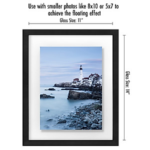 Americanflat 11x14 Floating Picture Frame in Black - Use as 11x14 Frame, 8x10 Floating Frame, or 5x7 Floating Frame with Polished Glass and Hanging Hardware - Horizontal and Vertical Formats for Wall
