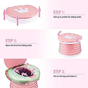 Children's Folding Toilet Portable Folding Toilet Seat Boys & Girls Foldable Potty Chair Seat Toddler Potty Training Seat (Pink)