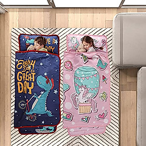TANOSHII® Toddler Nap Mat with Pillow and Blanket, Portable Kids Sleeping Mats for Daycare, Preschool, 21" x 53", Lightweight and Soft Sleeping Bags for Kids (Unicorn, 21" x 53")