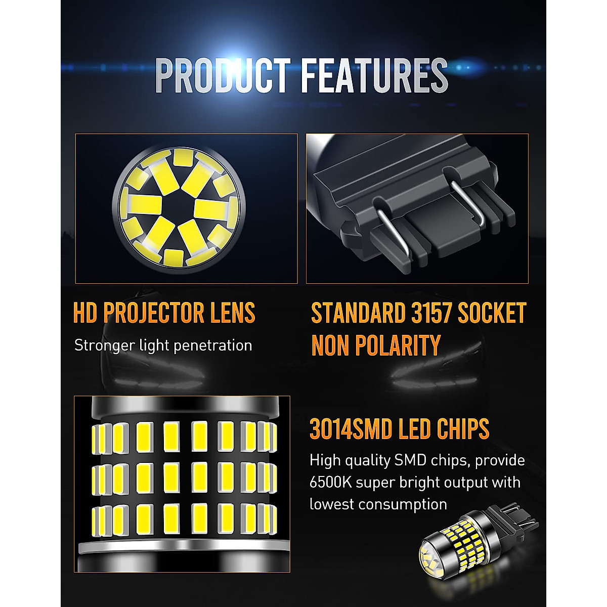 LUYED 3157 LED Bulb Turn Signal Light 1800 Lumens Super Bright 3056 3156 3057 3057K 3157 4157 LED Bulbs with Projector for Tail Lights Backup Reverse Lights,Xenon White,Pack of 2