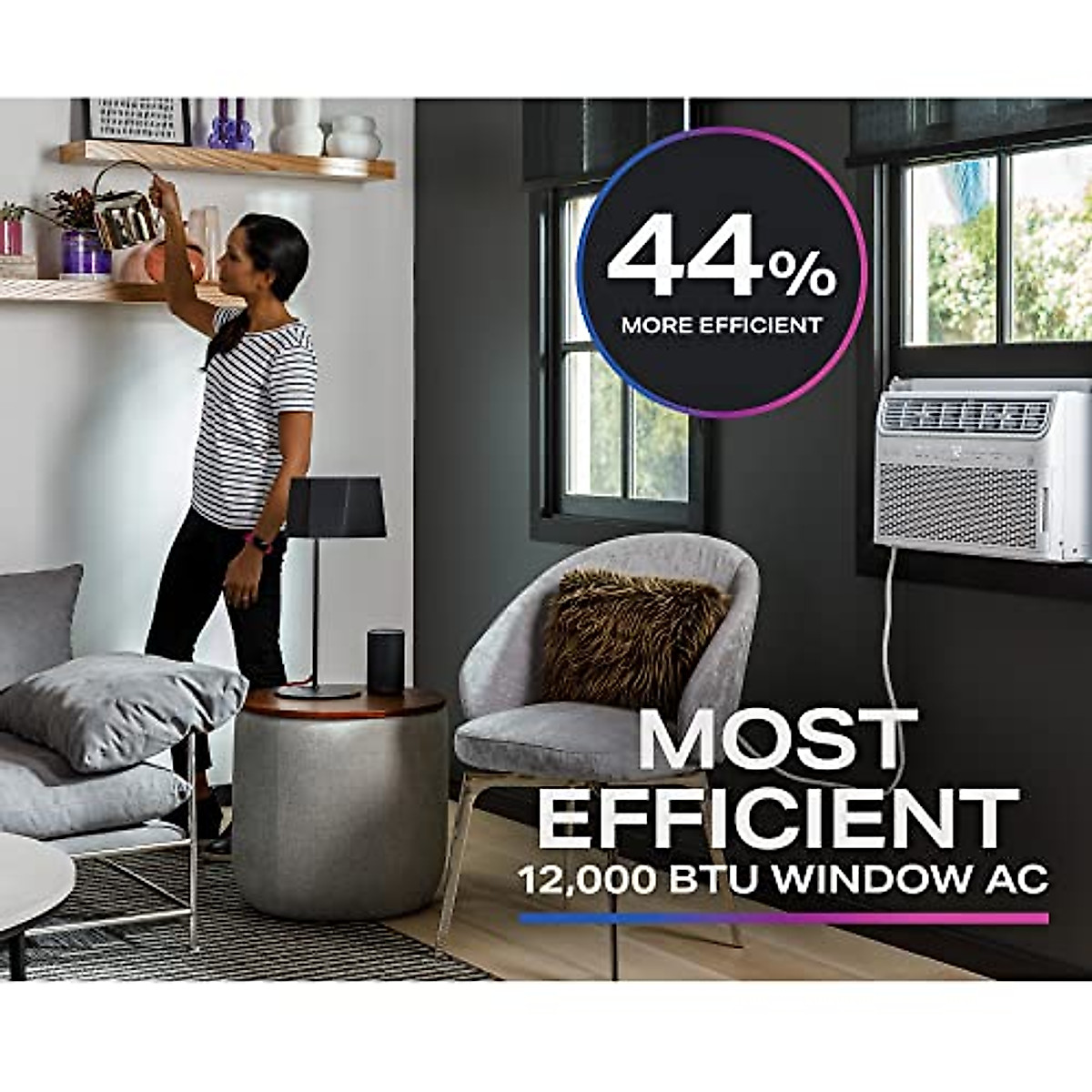 GE Profile Inverter Window Air Conditioner 12,000 BTU, WiFi Enabled, Ultra Quiet, Energy Efficient for Large Rooms, Easy Installation with Included Kit, 12K Window AC Unit, Energy Star, White