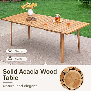 PHI VILLA 9 PCS Acacia Wood Outdoor Dining Set for 8, Teak Rectangle Wooden Table & Dining Chairs with Wicker Seat and Back, Farmhouse Dining Furniture Set for Patio, Deck, Yard, Porch