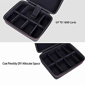 LTGEM EVA Hard Portable Travel Case for Card Games. Hold up to 1600 cards with 6 Moveable Dividers (2 Row) - Black
