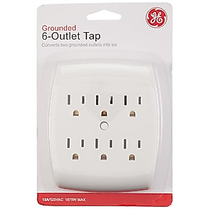 GE 54947 6-Outlet Grounded Wall Tap, White