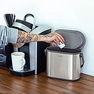 QUALIAZERO Multi-Purpose Countertop Compost Bin | 4L / 1 Gal Stainless Steel Slim Shape | Trash Can with Gray Lid | 1PC (4L / 1 Gal, Gray)