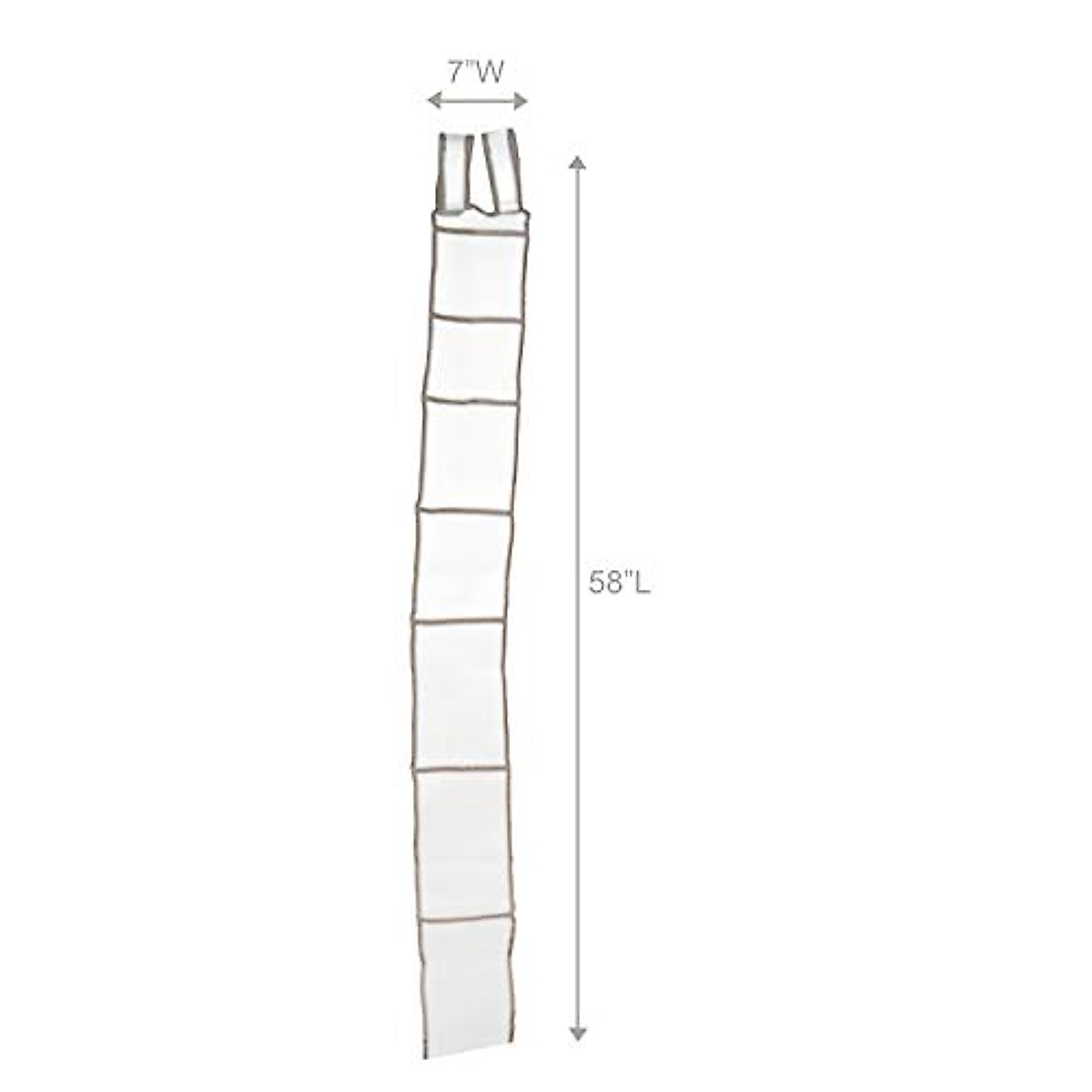 Home-X Hanging Mesh Organizer with Six Pockets, Shower Caddy with Hook and Loop Hanger for Shower Rod, 58" L x 7" W, White/Gray