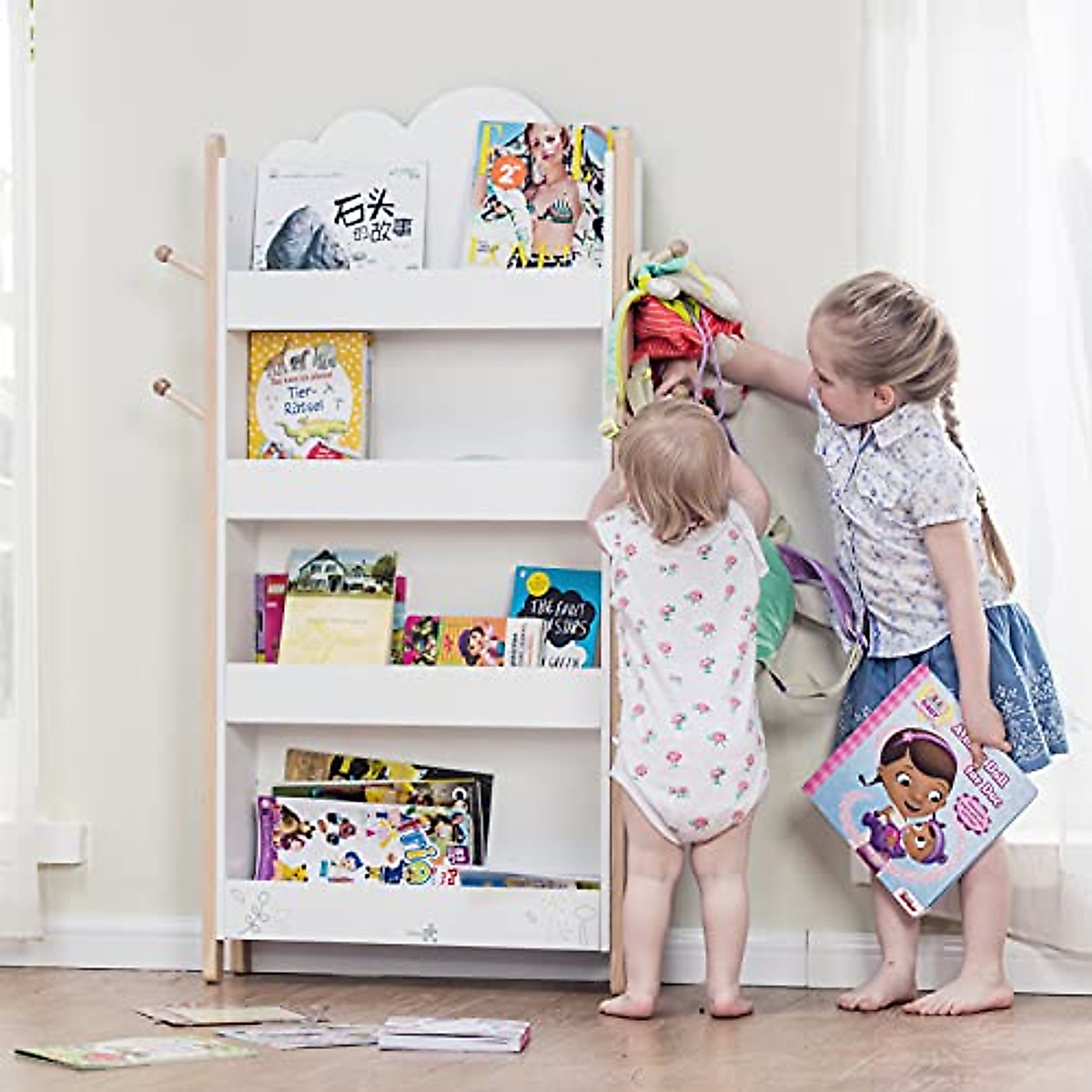 labebe - Baby Bookshelf, Wooden Kidcraft Bookcase White for Kids 1-5 Years, Children Book Rack/Toy Storage, 4 Layer Book Shelf for Toddler Girl & Boy(6" W*23.22L*47.24H)