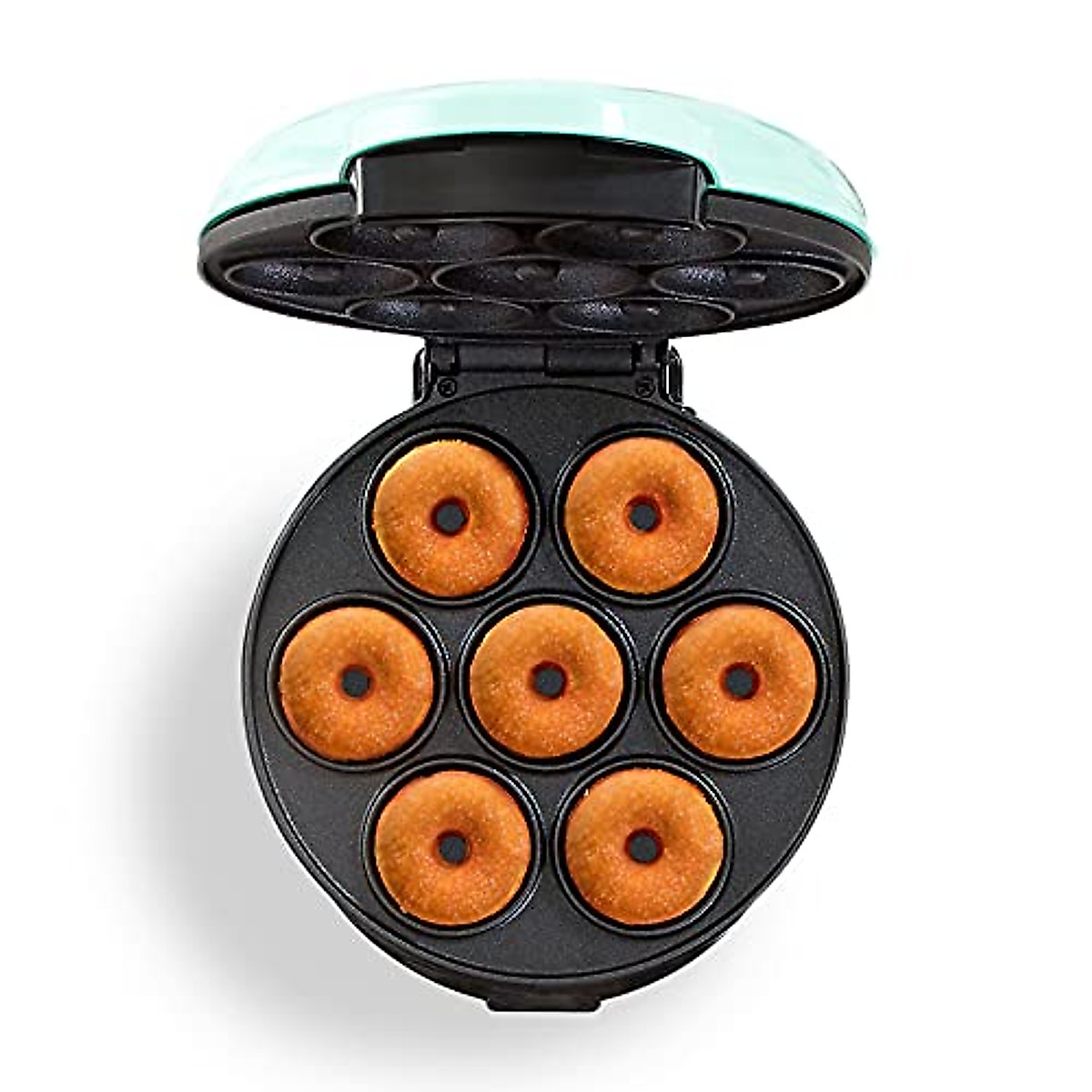Dash DMSW002AQ Mini Maker, 2-Pack Griddle + Waffle Iron, 2 pack, Aqua & Mini Donut Maker Machine for Kid-Friendly Breakfast, Snacks, Desserts & More with Non-stick Surface, Makes 7 Doughnuts - Aqua