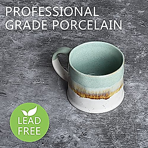 Bosmarlin Medium Ceramic Coffee Mug Set of 2, 15 oz, Big Stoneware Tea Cup for Office and Home, Dishwasher and Microwave Safe (Green, 2)