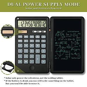 Basic Calculator, 12-Digit Premium Mute Desktop Calculators with 6 inch Writing Tablet, Solar and Battery Dual Power for Office, School, Business