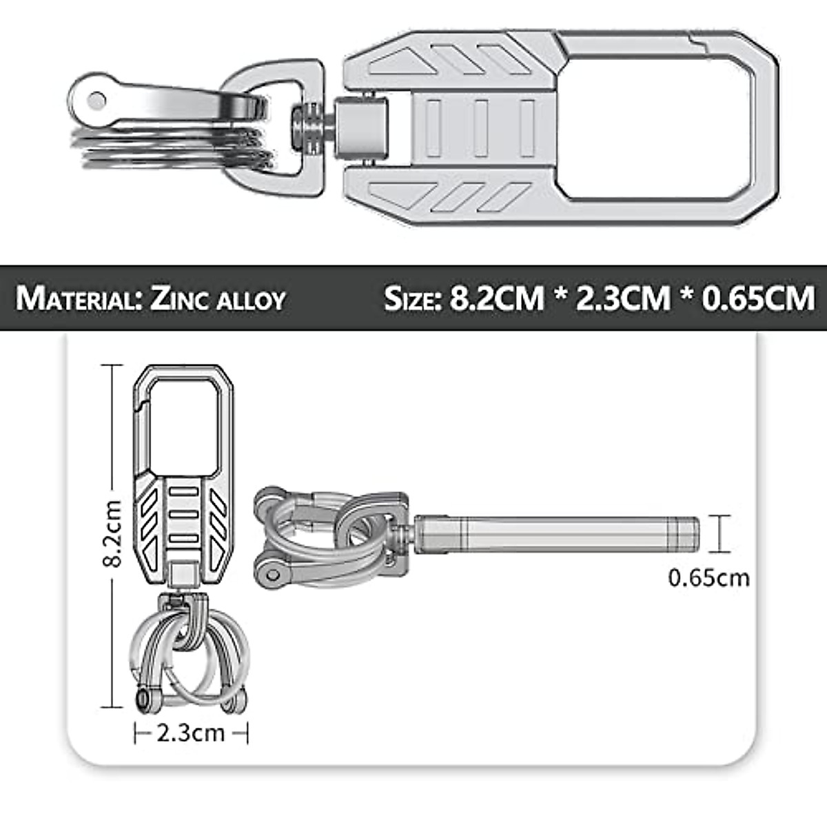 Mtverver Metal Keychain Car Fob Key Chain Holder Clip with Detachable Valet Key Ring & Anti-Lost D-Ring for Men and Women (Black-02)