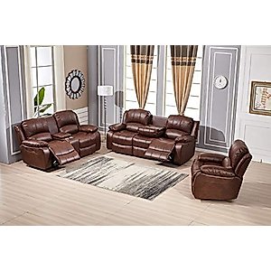 Betsy Furniture Power Reclining Bonded Leather Living Room Set (Brown, Sofa+Loveseat+Chair)