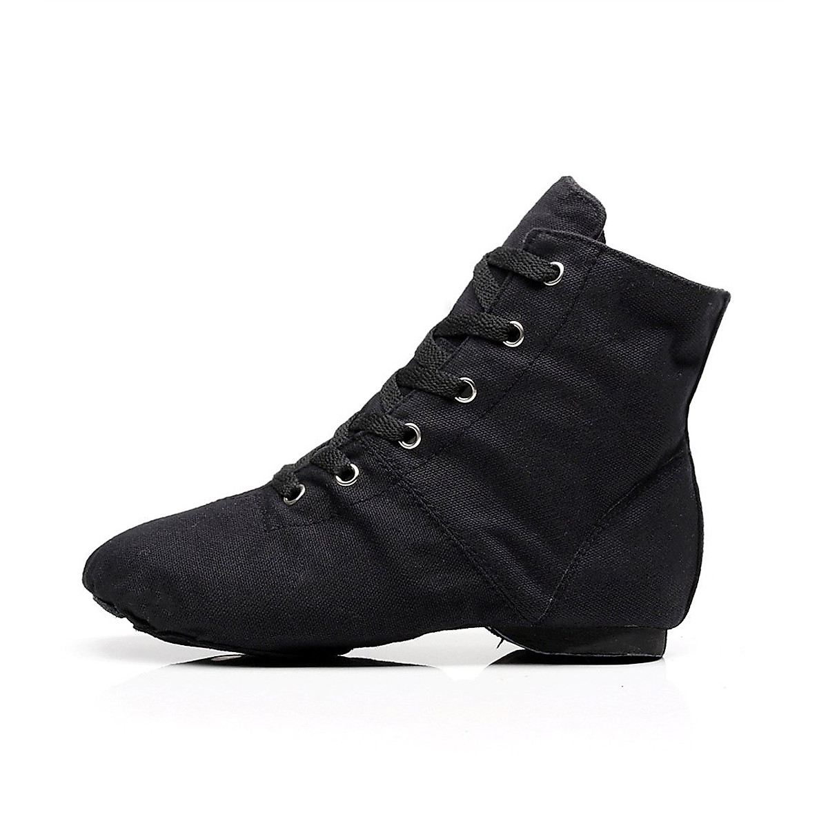 YOYODANCE Lace-up Canvas Dance Shoes Flat Jazz Boots for Women (US7, Black)