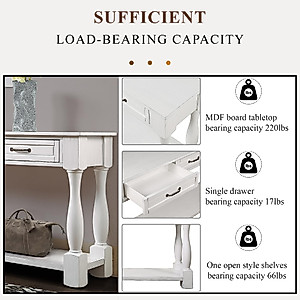 Lecafur HL 63 inch Long Console Table,Wood Entry Table with Storage Extra-Thick Sofa Table with 3 Storage Drawers and 1 Shelves for Entryway Hallway Living Room (Antique White)