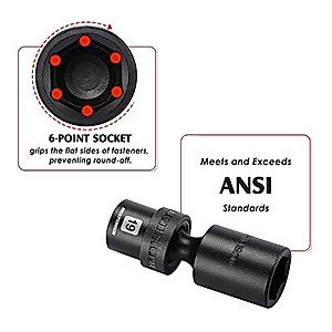 MIXPOWER 10-piece 3/8" Drive Deep Universal Impact Socket Set, 6 Point, Metric, 10-19 mm, Swivel Socket with Flexible Wobble, CR-MO Impact Grade…
