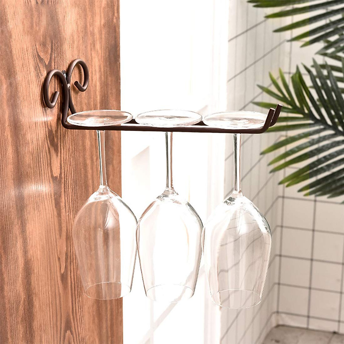 Wine Glass Racks, 2Pcs Single Row Stainless Steel Wall-Mounted Wine Glass Rack Hanger Bar Home Cup Glass Holder By Hmane (Steel)