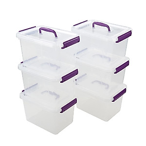 Sandmovie 6 Quart Clear Latching Box with Lid and Handles, Clear Plastic Storage Tote, 6 Packs