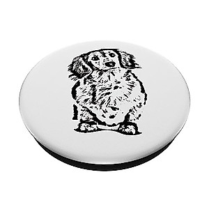 Long Haired Dachshund Cute Doxie Wiener White Black PopSockets Swappable PopGrip