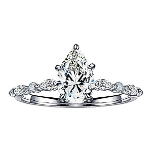 MOOSEA Pear Cut Marseille Moissanite Engagement Rings for Women, 1.5CT D Color VVS1 Clarity Lab Created Diamond Rings 14K White Gold Vermeil Moissanite Anniversary Rings for Her Gifts