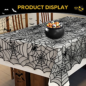 eZAKKA Halloween Table Cloth, 60"x104" Spider Webs Tablecloths Black Tablecloth Lace Fabric Table Cloths Spooky Table Cover for Rectangle Tables for Parties Gothic Halloween Home Decorations