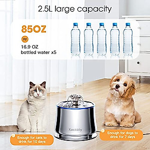 Stainless Steel Cat Water Fountain, 84oz/2.5L Pet Water Fountain BPA-Free, Flower Mode Automatic Stainless Steel Water Fountain for Cats Inside, Metal Cat Fountain with USB Adapter, Clean Brush&Cloth