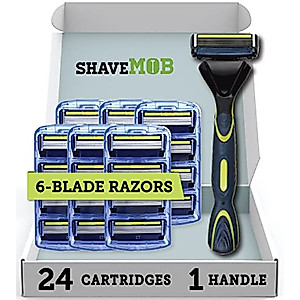 ShaveMOB 6-Blade Men's Razor Kit (Flex Head Handle + 24 Refills) (No Trimmer)- The Caveman Shaving Kit
