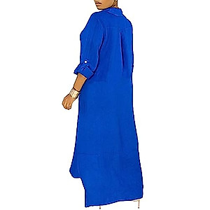 Women Button Down Roll up Sleeve Classic Boyfriend T Shirt Dresses Blue S