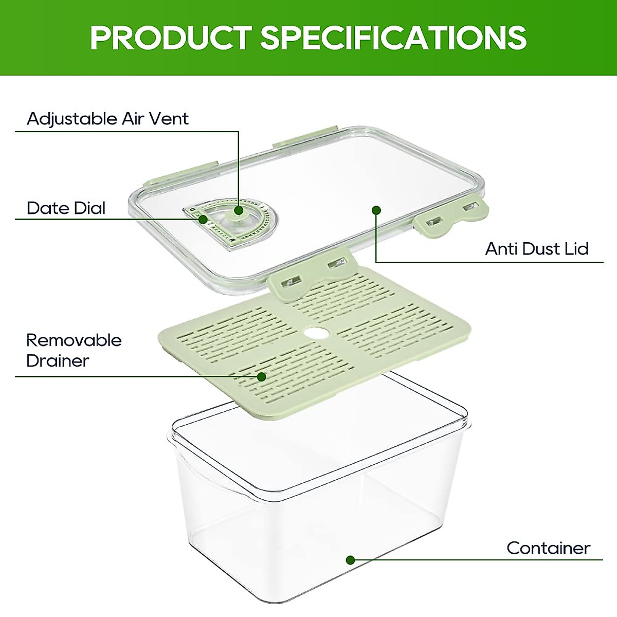 Fruit Storage Containers for Fridge 3 Pack Vegetable Produce Saver Container Refrigerator with Lid & Removable Tray Air Vents, Time Remember, BPA-Free Kitchen Organizer Bins Lettuce Salad Berry Keeper