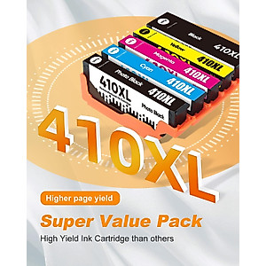 410XL Ink Cartridges Combo Pack Remanufactured for Epson 410XL 410 XL T410XL Ink Cartridges for Epson Printers XP-830 XP-640 XP-530 XP-630 XP-635 XP-7100 (Black, Cyan, Magenta, Yellow, Photo Black)