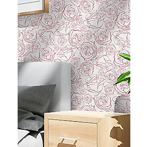 Safiyya Pink Floral Wallpaper Peel and Stick Wallpaper Pink and White Contact Paper Rose Removable Wallpaper Peel and Stick Wallpaper Boho Wallpaper for Bedroom 118'' × 17.3''