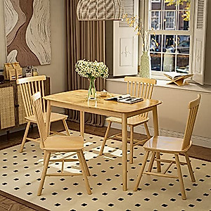 IKIFLY Solid Wood Dining Chairs Set of 2, Mid Century Modern Wooden Dining Room Chairs, Windsor Chairs Rubberwood Side Chairs for Kitchen, Dining Room - Natural