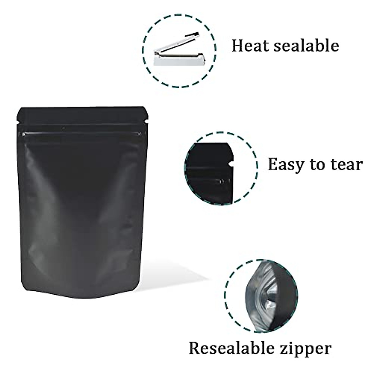 100 Pieces Resealable Mylar Bags Stand Up Foil Pouch for Zip Matte Aluminium Foil Lock Food Storage Packaging Airtight Zipper Lock Bag (3.3x5.1 inch, Black)