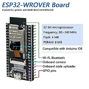 Freenove ESP32-WROVER CAM Board (Compatible with Arduino IDE), Onboard Camera Wireless, Python C Code, Detailed Tutorial, Example Projects