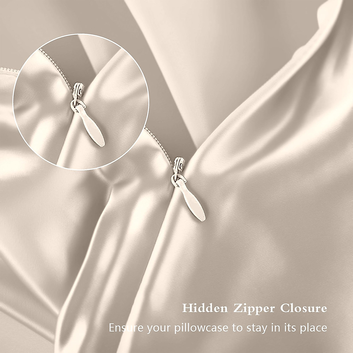 Silk Pillowcase for Hair and Skin, Mulberry Silk Pillow Cases Standard Size Anti Acne Cooling Beauty Sleep Both Sides Natural Silk Satin Pillow Covers with Hidden Zipper, Gifts for Women Men, Beige