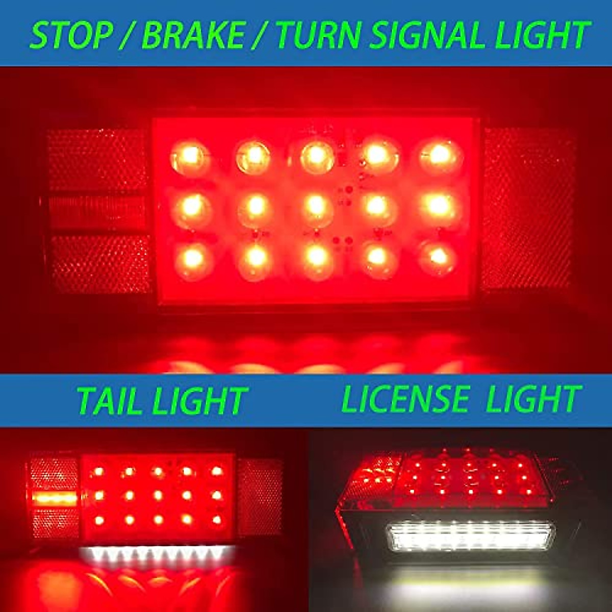 Serlainxin Boat Trailer Lights, Waterproof Trailer Lights Kit, Brake Running Tail Turn Signal License Plate, Heavy Duty Submersible Rear Lights for Trailers, Truck, Marine Boat