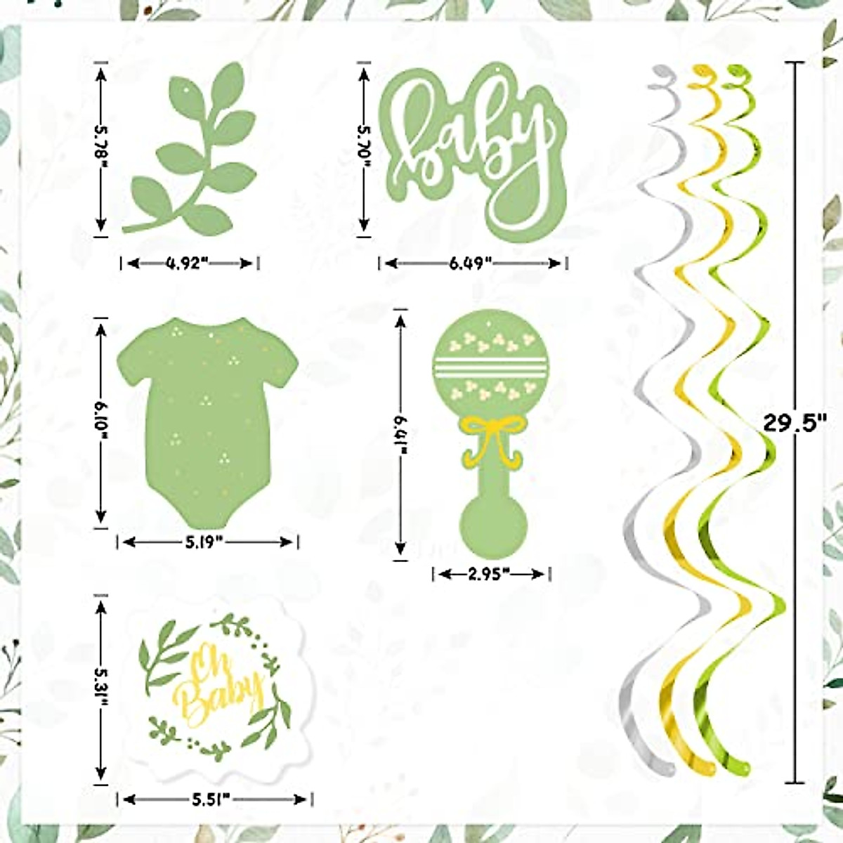 20Pcs Greenery Baby Shower Hanging Swirls Decorations, Sage Green Oh Baby Ceiling Hanging Streamers for Neutral Jungle Woodland Gender Reveal Sage Wedding Bridal Shower Birthday Safari Party Supplies