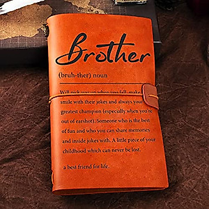 Inspirational Brother Definition Leather Journal Notebook Travel Journal Embossed Writing - Brother Gift for Birthday Graduation Christmas
