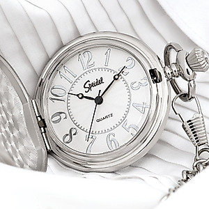 Speidel Silver-Tone Pocket Watch with White Dial and 14" Chain