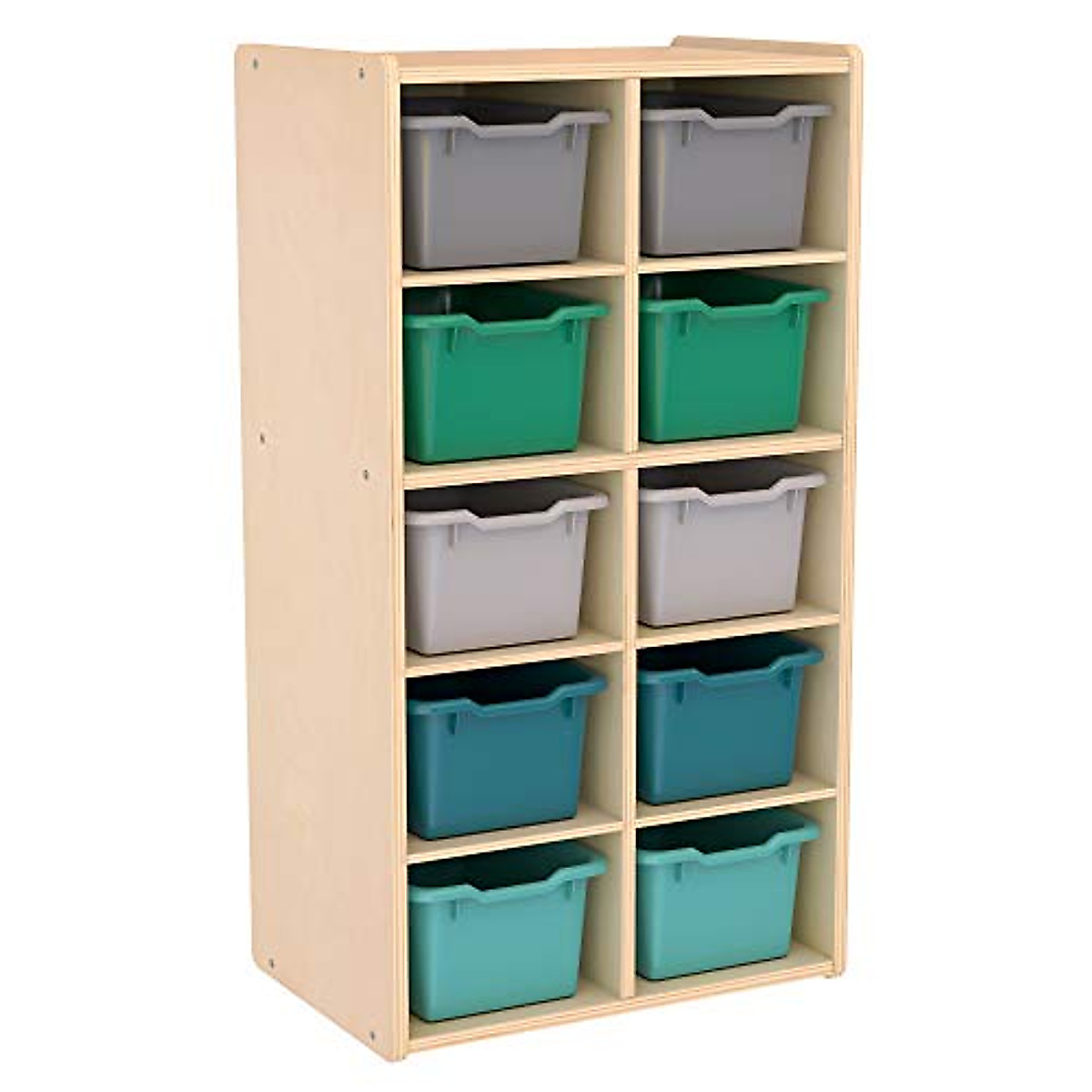 ECR4Kids Streamline 10 Cubby Tray Cabinet with Scoop Front Storage Bins, 5x2, Classroom Furniture, Contemporary
