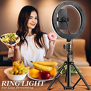 Phone Holder, 10.2" Selfie Ring Light with 65" Adjustable Tripod Stand, Dimmable LED Ring Light Kit for Tiktok/YouTube/Makeup/Photography,Selfie Stick and Ring Light 2 in 1