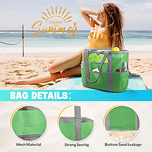 EASYFUN Beach Bag Large Mesh Beach Bag Lightweight Beach Tote with 9 Pockets Foldable Vacation Trip Essentials
