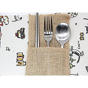 Cheonus 10PCS Burlap Cutlery Bags Hessian Knife Fork Tableware Utensil Linen Flatware Holder Jute Pouch Silverware Pockets for Wedding Decor