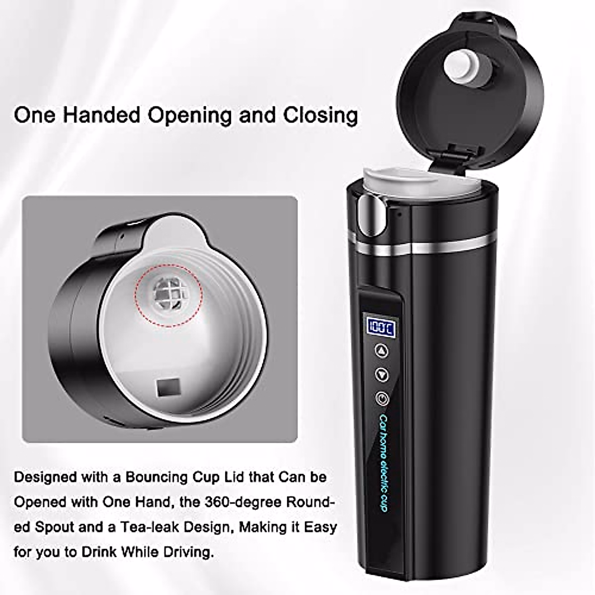 TOTMOX Car Heating Cup, Intelligent Temperature Control LCD Digital Display 450ml/15oz, Insulated Travel Coffee Mug Double Wall Vacuum Insulated Tumbler for Coffee, Tea & Drinks