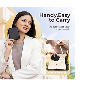 Claasico RFID Small Zipper Wallet for Women, Ladies Genuine Leather Bifold with Coin Zipper Pocket w/Anti-Theft Travel Protection