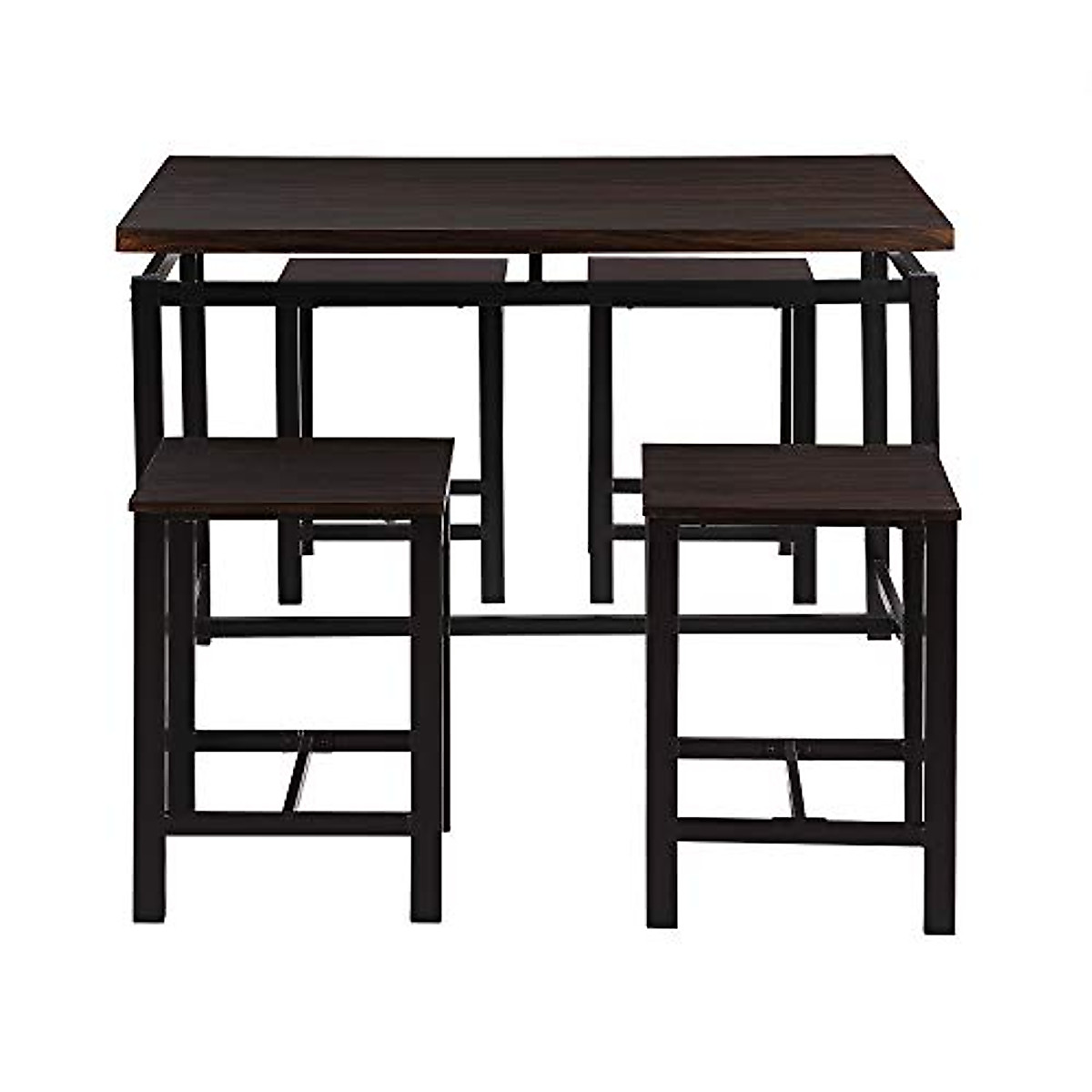 Bar Table and Chairs Set, Kitchen Dining Table Set, 5 Piece Dining Set Wood and Metal Pub Table with 4 Bar Stools, Dining Table Set Home Kitchen Breakfast Table (Espresso +Black)