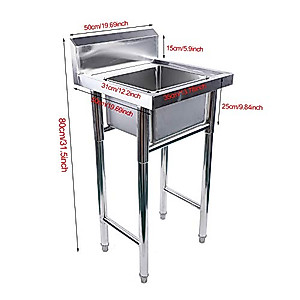 MANULOOT Stainless Steel Utility Sink, Single Bowl Kitchen Sink Commercial Sink, Free-standing Restaurant Sink, 19.69x19.69x31.5inch Outdoor Sink with Accessories, Industrial Sink with legs | US Stock